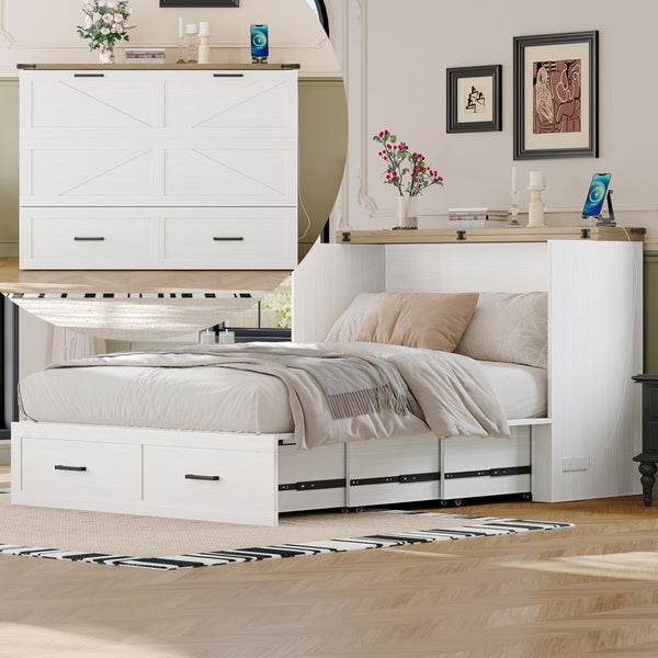 Ball & Cast Murphy Bed Full Size with Charging Station,Farmhouse Murph ...