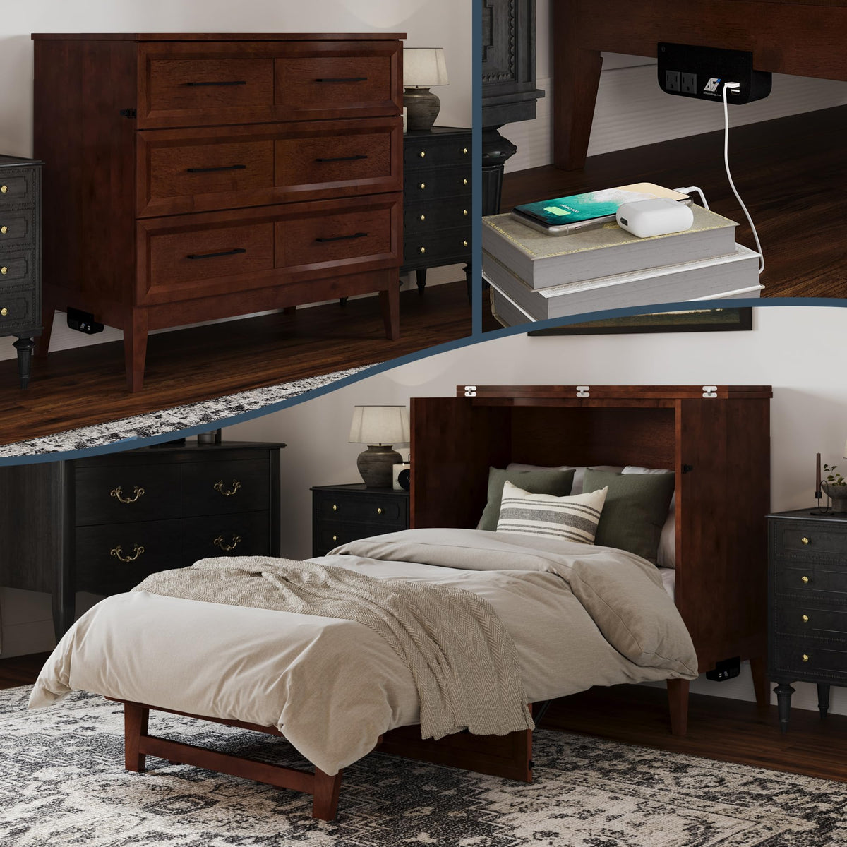AFI, Santa Fe Twin Murphy Bed Chest with 6" Mattress & Built-in USB Ch ...