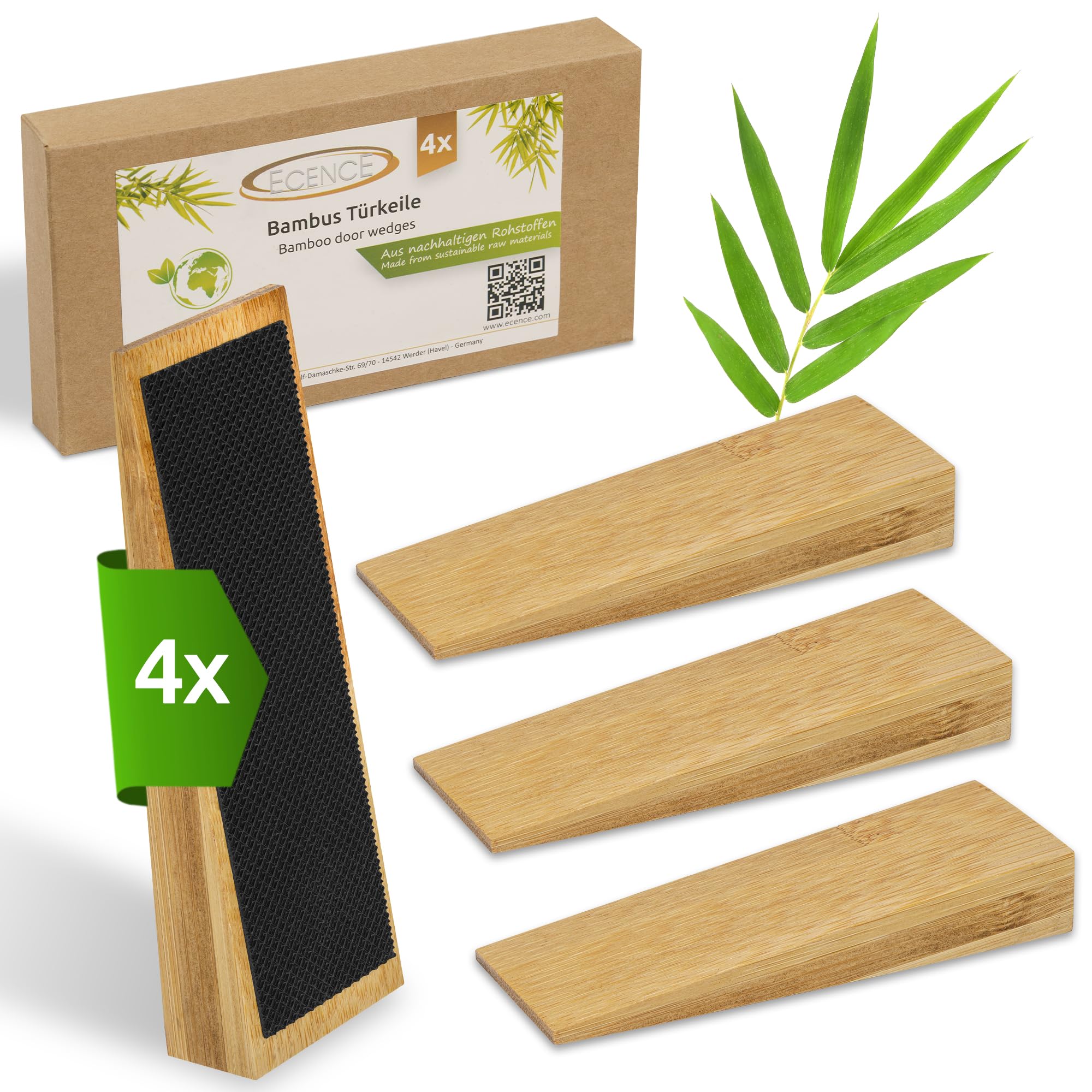 ECENCE 4X Bamboo Door Wedges with Rubber, Non-Slip Door Stopper for All ...