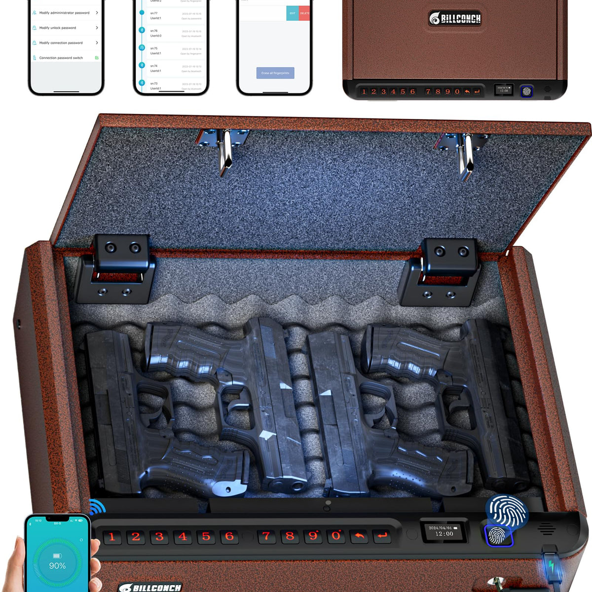 BILLCONCH Smart Gun Safe with Security Cable - Biometric Gun Safe for ...