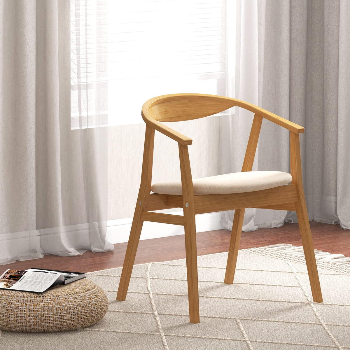 Giantex Bamboo Accent Chair - Wood Natural Boho Accent Dining Chairs w ...