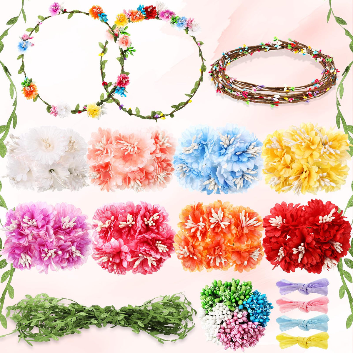 Zeyune 20 Sets Flower Crowns Making Kit, Make Your Own Flower Crown Wr ...