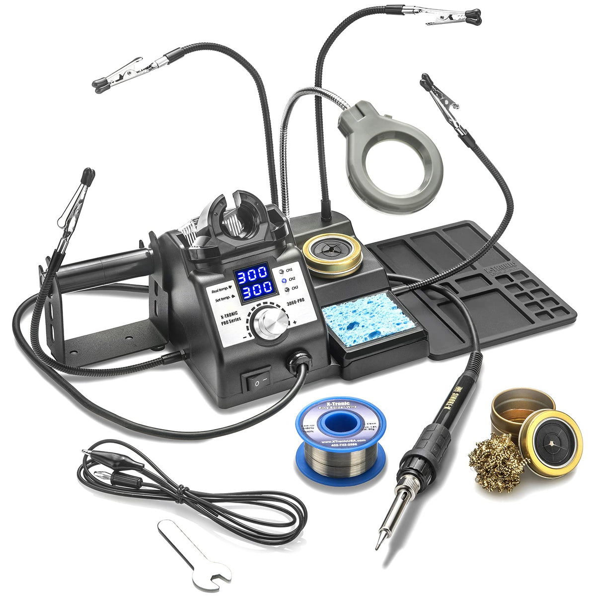 X-Tronic 3060-PRO - 75 Watt Soldering Iron Station with Mini Mag Lamp ...