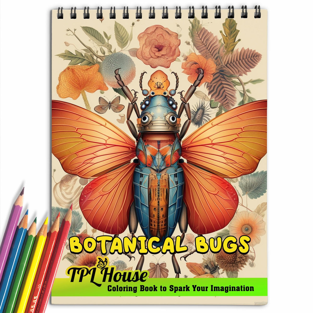 TPLHOUSE Botanical Bugs Coloring Book Spiral Bound for Adults, Premium ...