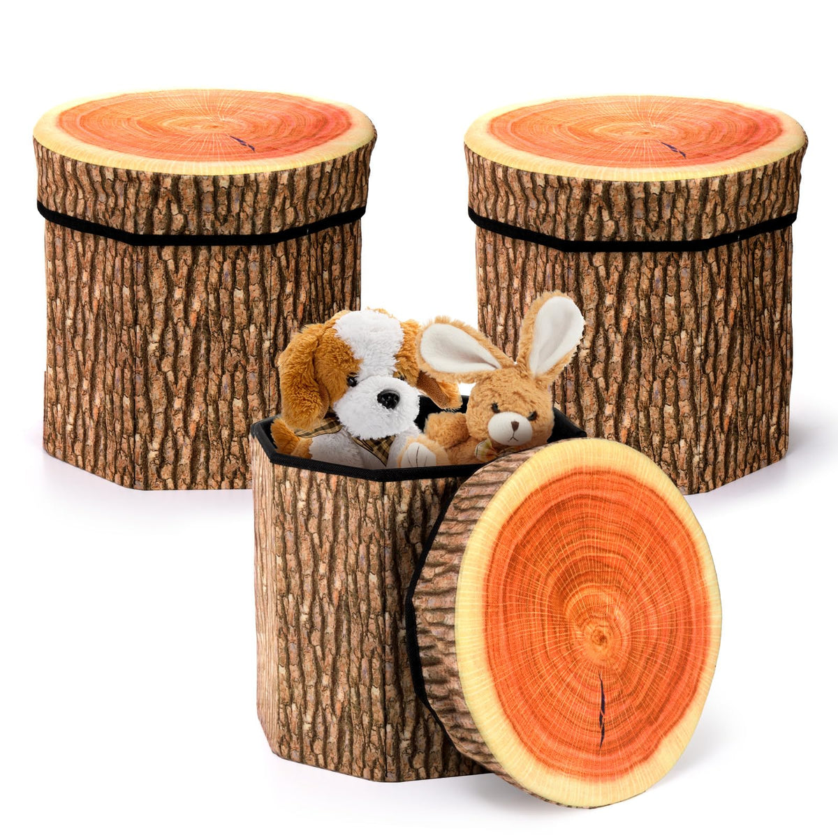 Lawei 3 Pack Tree Stump Storage Stools, 12 x 12 Inches Folding Stool O ...