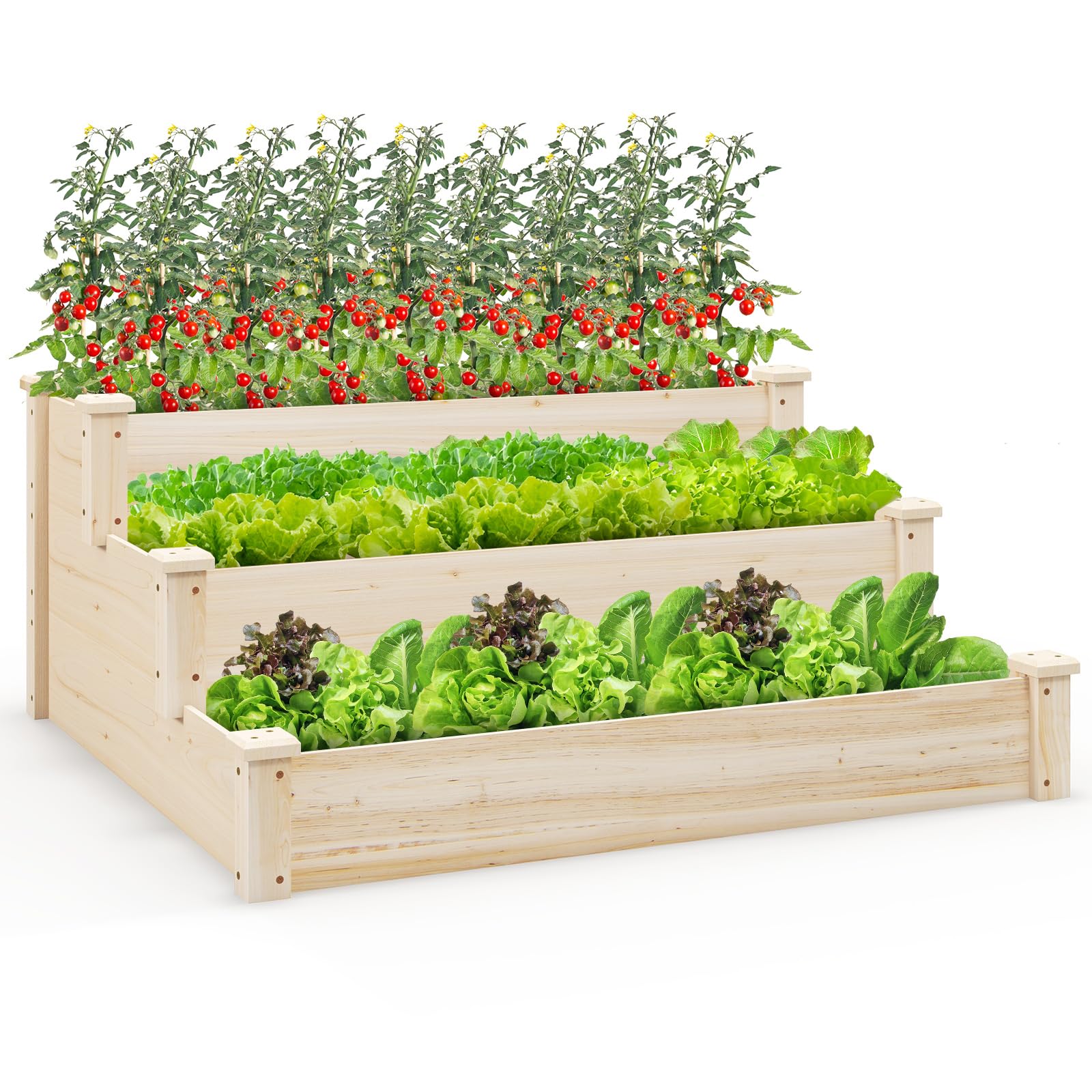 Toolsempire 3-Tier Raised Garden Beds Outdoor, Fir Wood Raised Garden ...