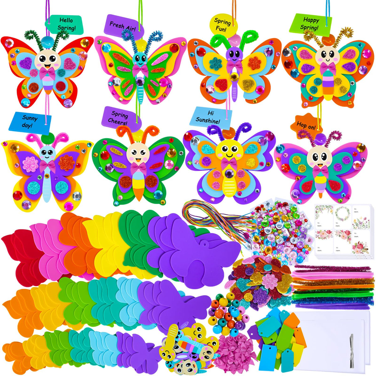 Winlyn 24 Sets Butterfly Craft Kits DIY 3D Rainbow Butterfly Ornaments ...