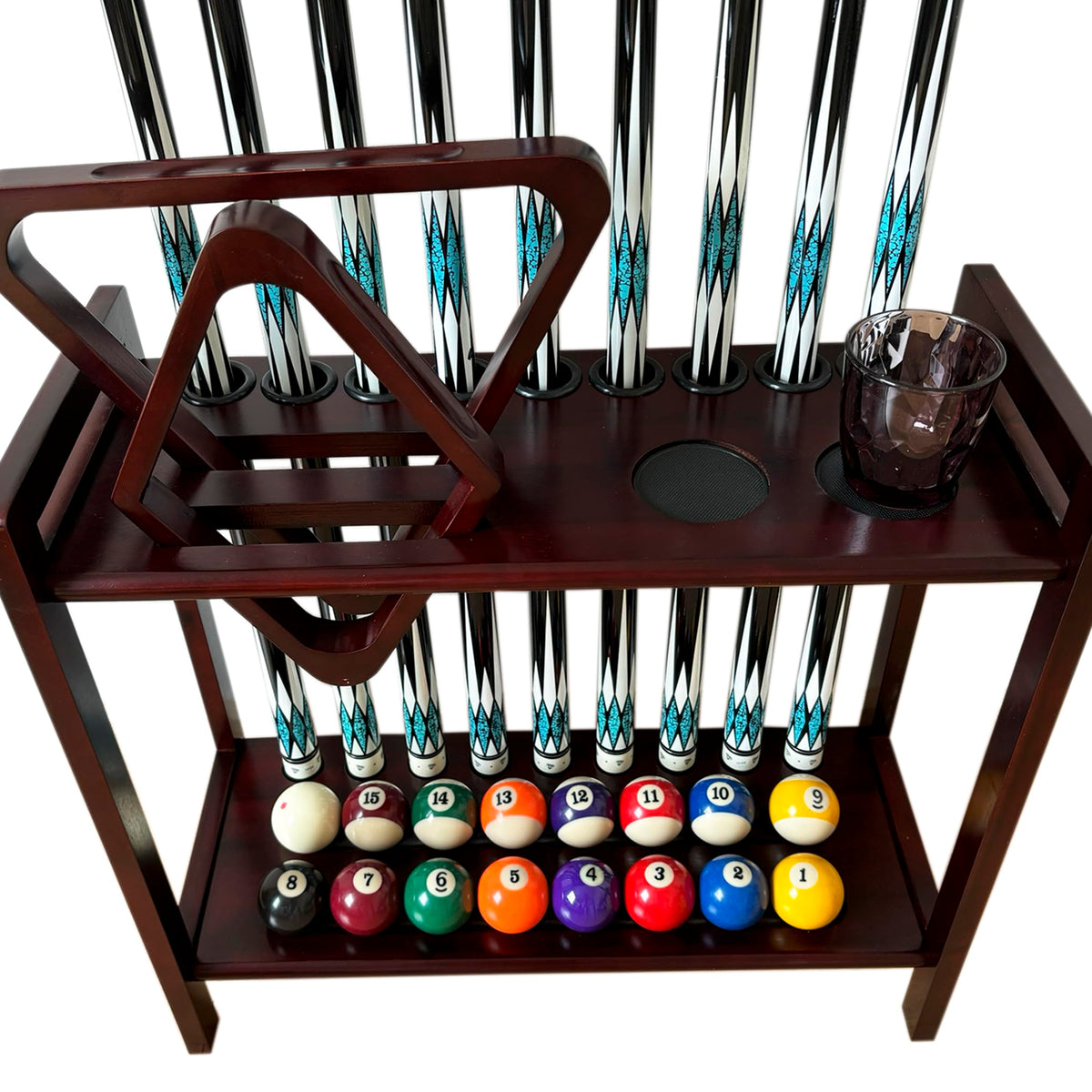 GACCO BILLIARDS Pool Stick Holder Floor Stand Holds 9 Cues & Pool Tabl ...