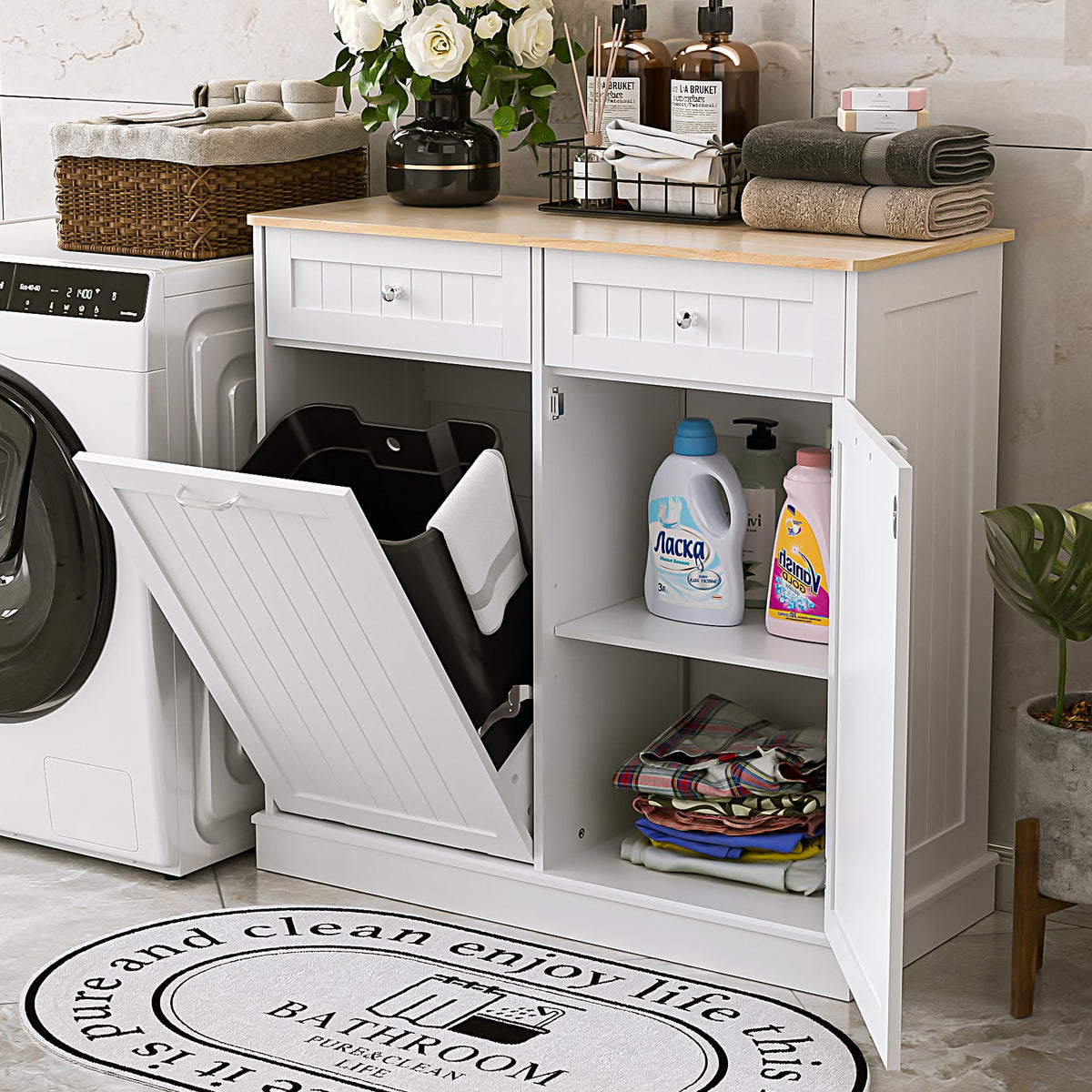 AHB 13 Gallons Tilt Out Trash Cabinet Kitchen Trash Bin Cabinet Free S ...