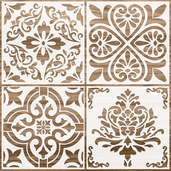 4 Pieces Reusable Tile Stencil 12 x 12 Inches Wall Templates Tile Patt ...