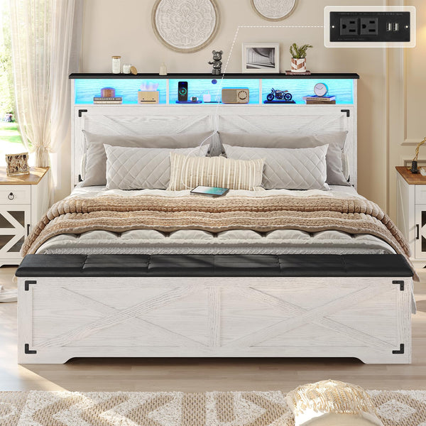 Hasuit Queen Size Bed Frame With Storage Ottoman Farmhouse Bed Frame