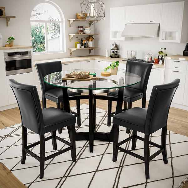 PADMA HOUSE Round Glass Pub Dining Set for 4, 45in Round Wood Modern G ...