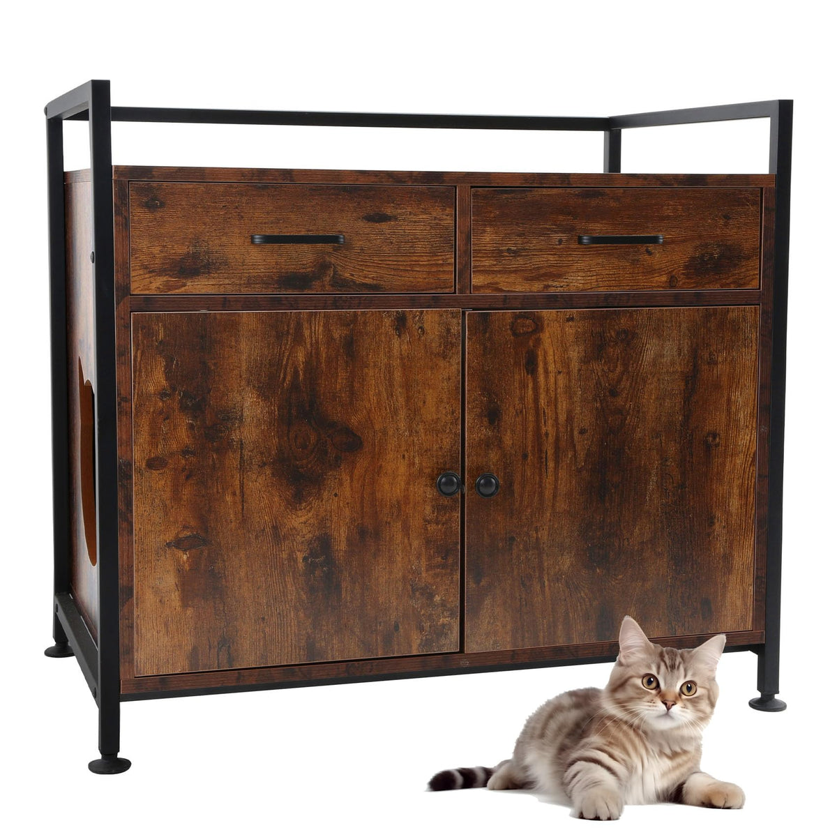 TC-HOMENY Cat Litter Box Enclosure Cabinet Storage Wooden Hidden Cat W ...