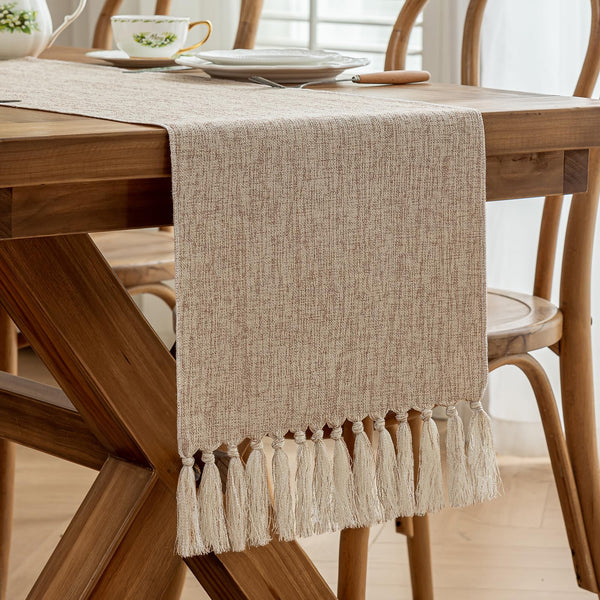 Laolitou Light Brown Table Runners 72 Inches Long, Farmhouse Boho Tabl ...