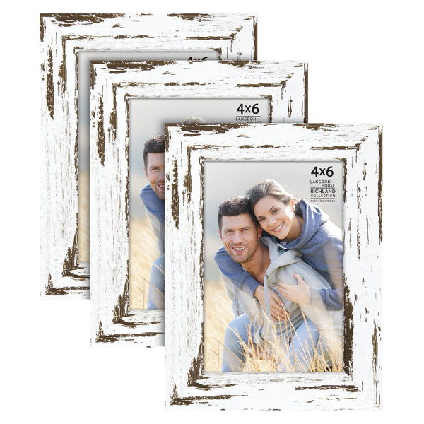 Langdon House 4x6 Picture Frames (Distressed White, 3 Pack) Farmhouse ...