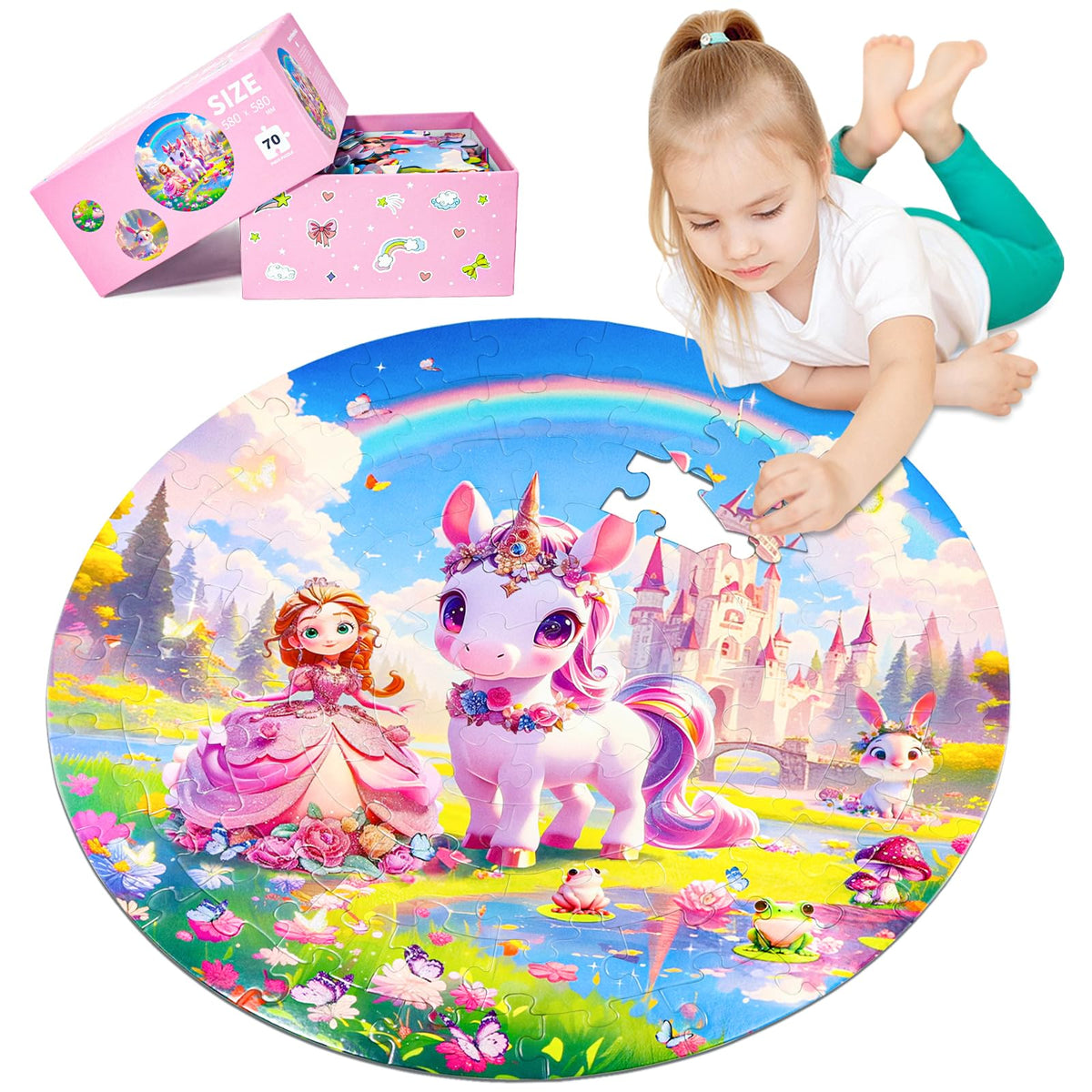 DIGOBAY Floor Puzzles for Kids Ages 4-6, 70 Pieces Large Round Unicorn ...