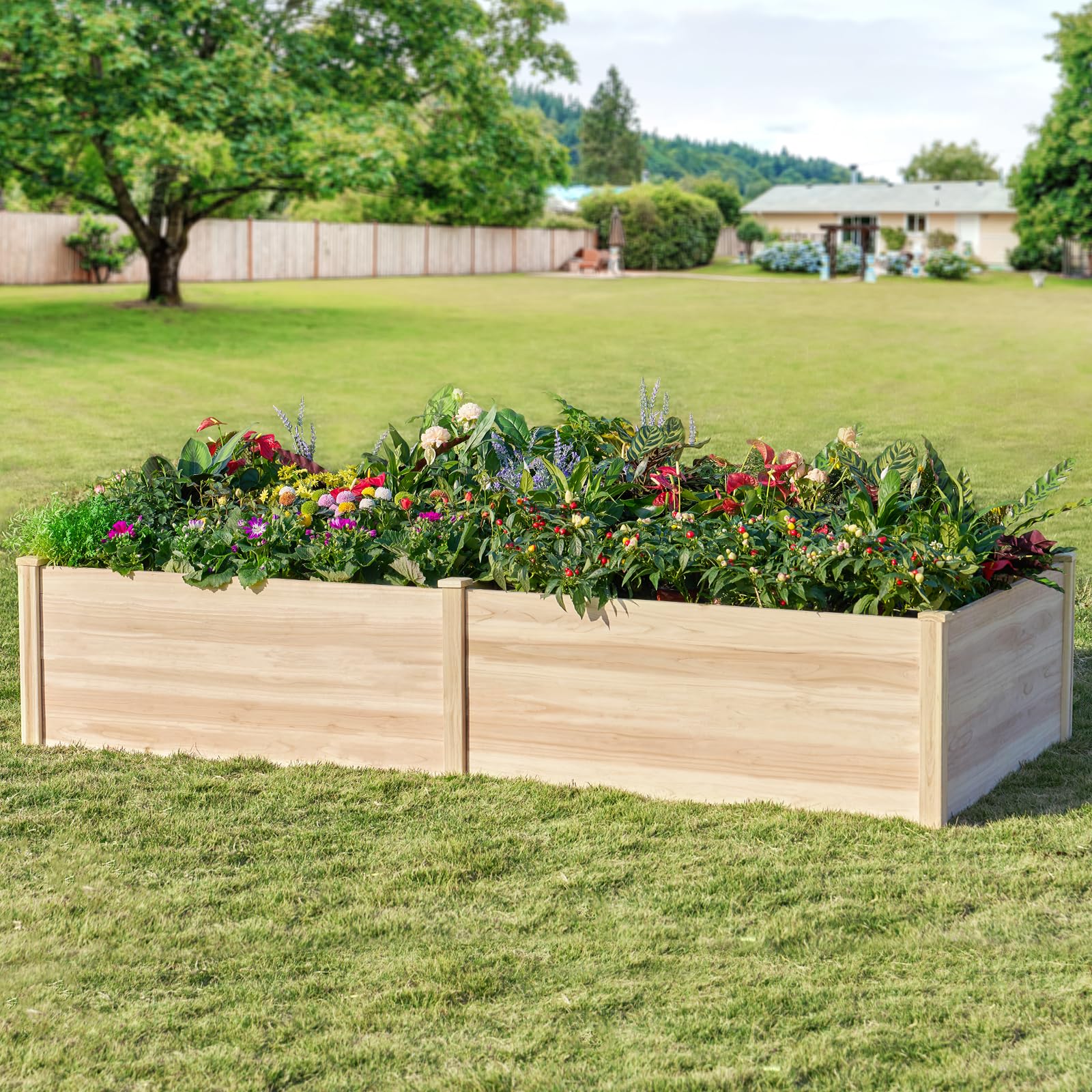 SPECRAFT 8x4 Ft Wood Raised Garden Bed, Durable 15 Inch Depth Planter ...