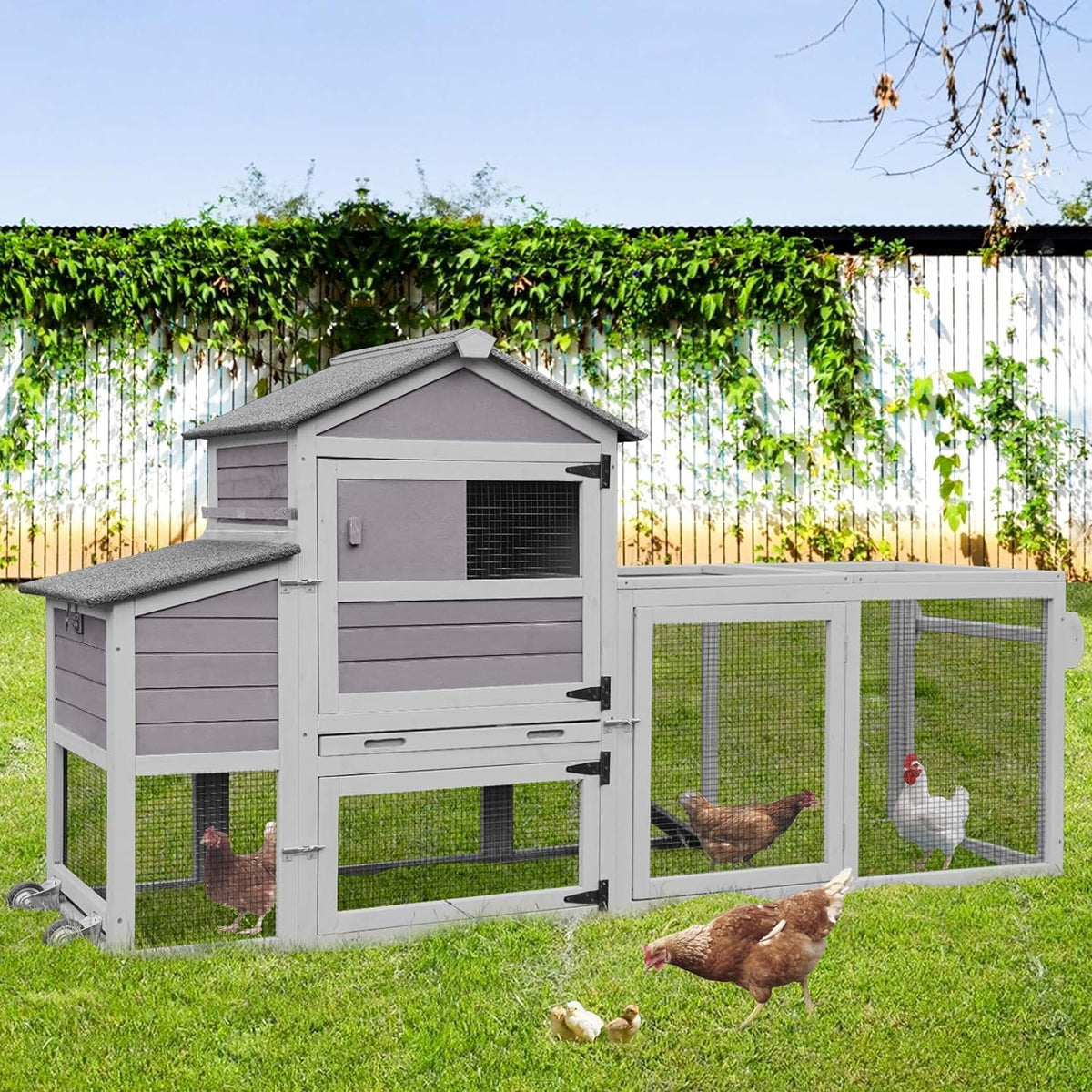 Chicken Coop for 2-4 Chickens,Outdoor Chicken House with Wheels, Nesti ...