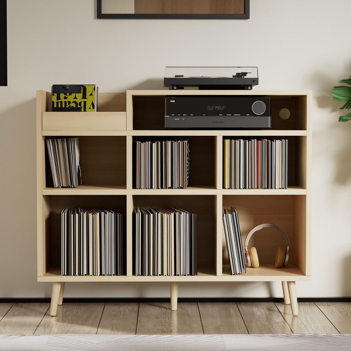 Cozy Castle Record Player Stand with Open Vinyl Storage, Record Player ...