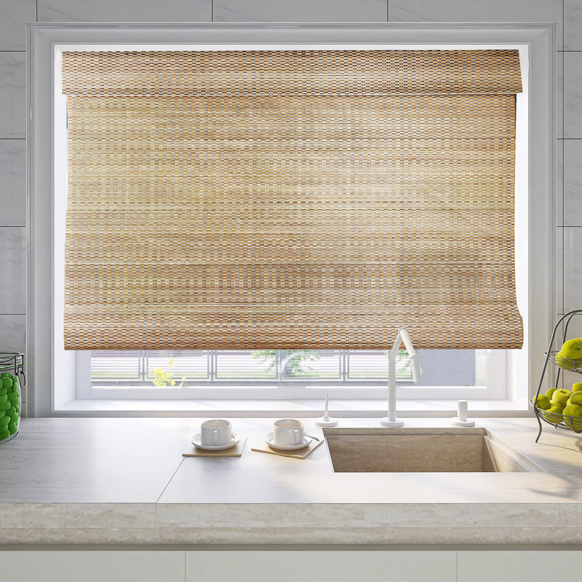 LETAU Cordless Wood Window Roman Shades, Bamboo Window Blinds, Pattern ...