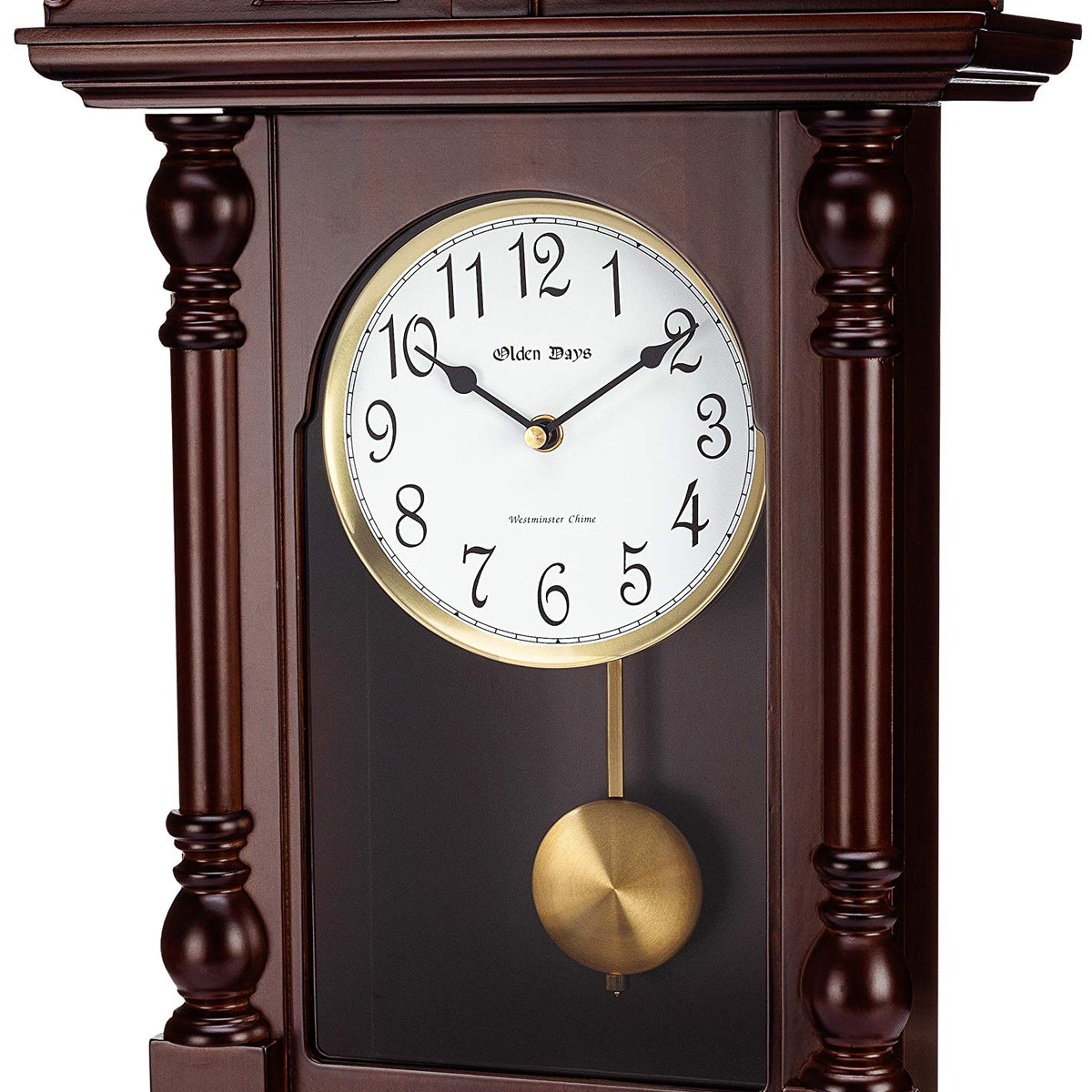 Olden Days Wall Clock with Real Wood, 4 Chime Options, Swinging Pendul ...