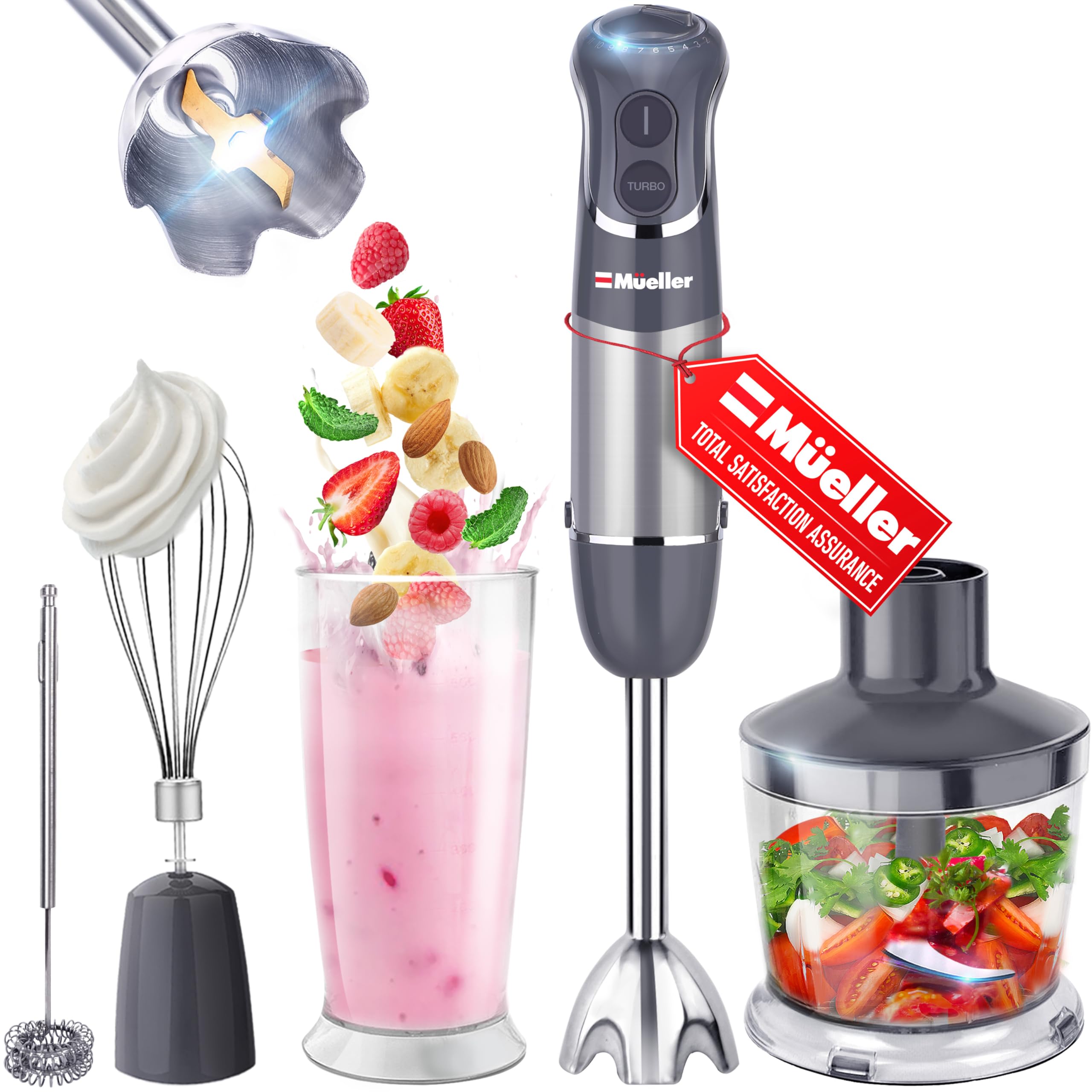 Mueller Multistick 800W 4-in-1 Immersion Blender Handheld, 12 Speed ...