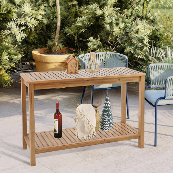 FURNDOOR Patio Console Table 2 Shelf - 45'' Outdoor Rectangular Consol ...
