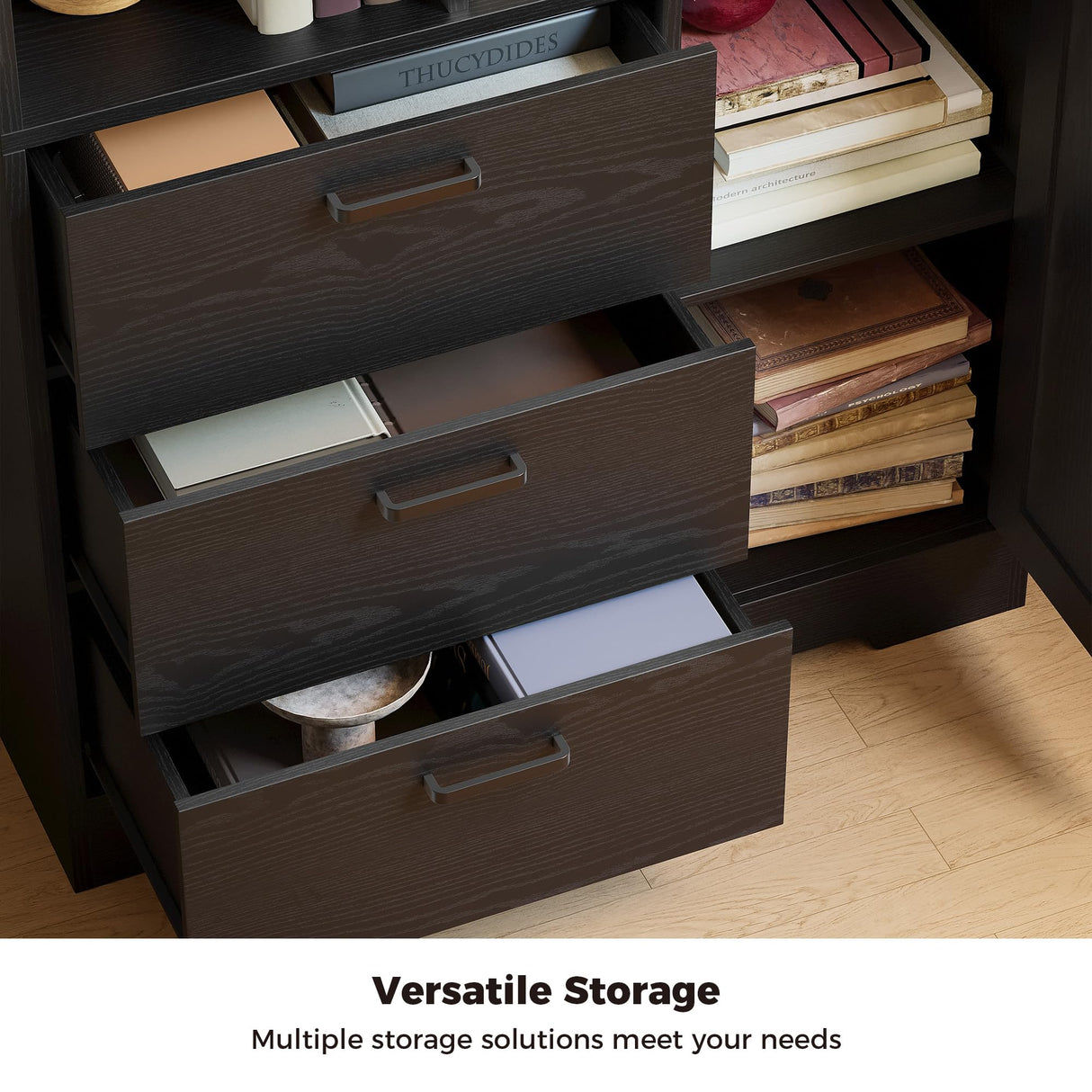 IRONCK Bookshelf with Drawers, 70.9 inch Tall Bookcase with Doors, Boo ...