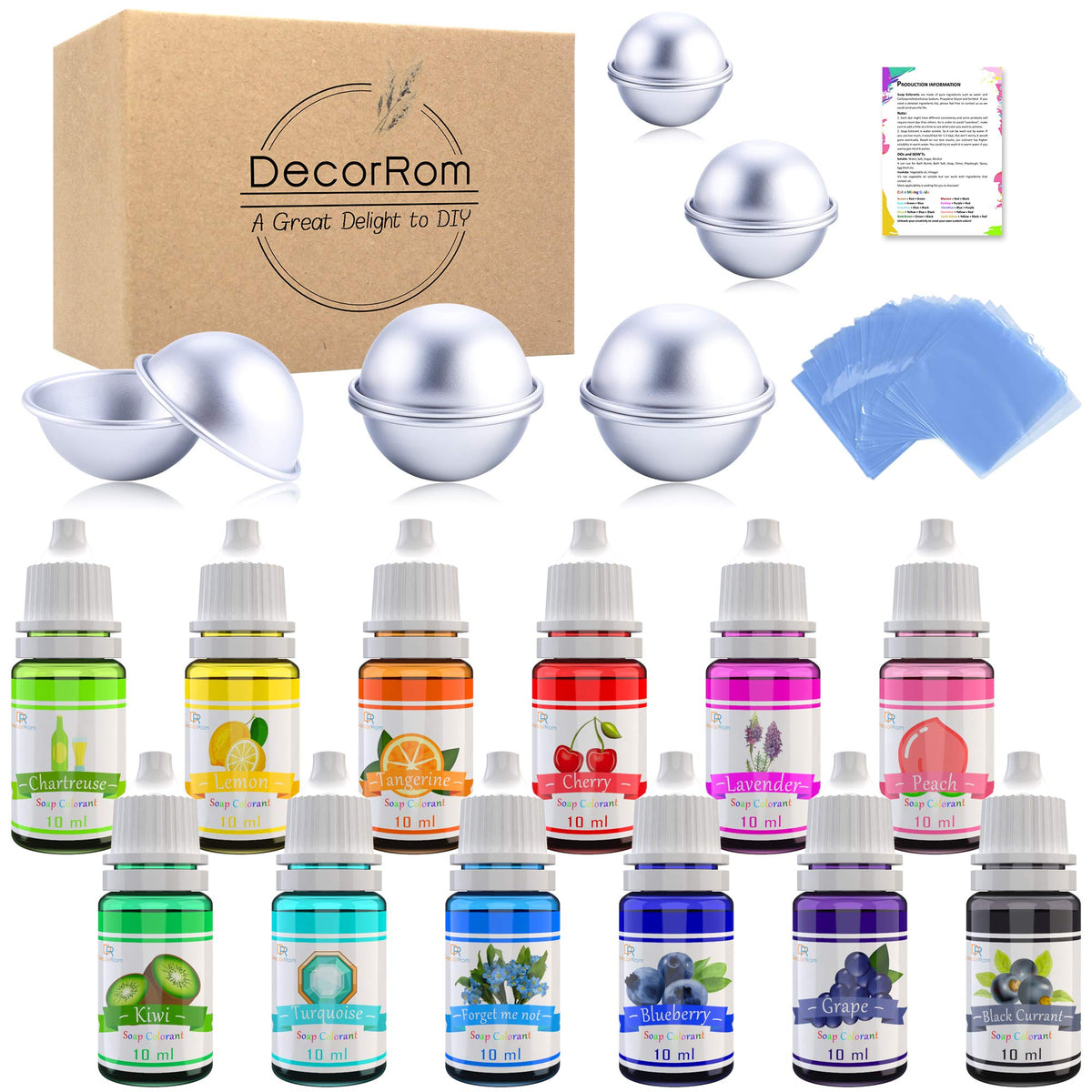 Bath Bomb Mold Set with Soap Colorant, Shrink Wrap Bags - Skin Safe Fo ...