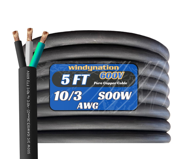 WindyNation 5 Feet 10/3 10 AWG SOOW SO Cable Cord Wire - 10 Gauge 3 Co ...