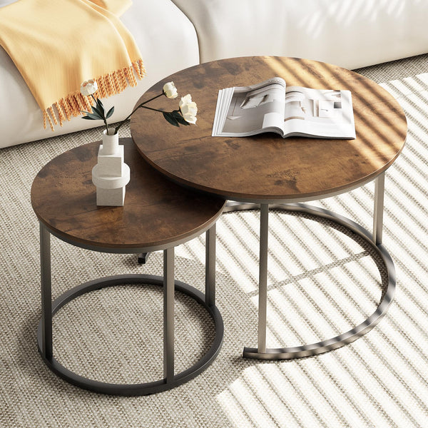 aboxoo Coffee Table Nesting Round Table Set of 2 Side Table with Sturd ...