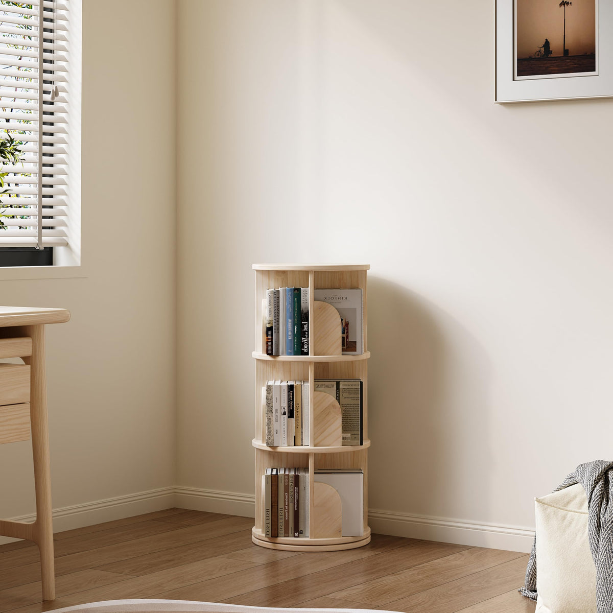 ZeeFu Rotating Bookshelf, 3 Tier 360° Spinning Bookcase Lazy Susan Tow ...