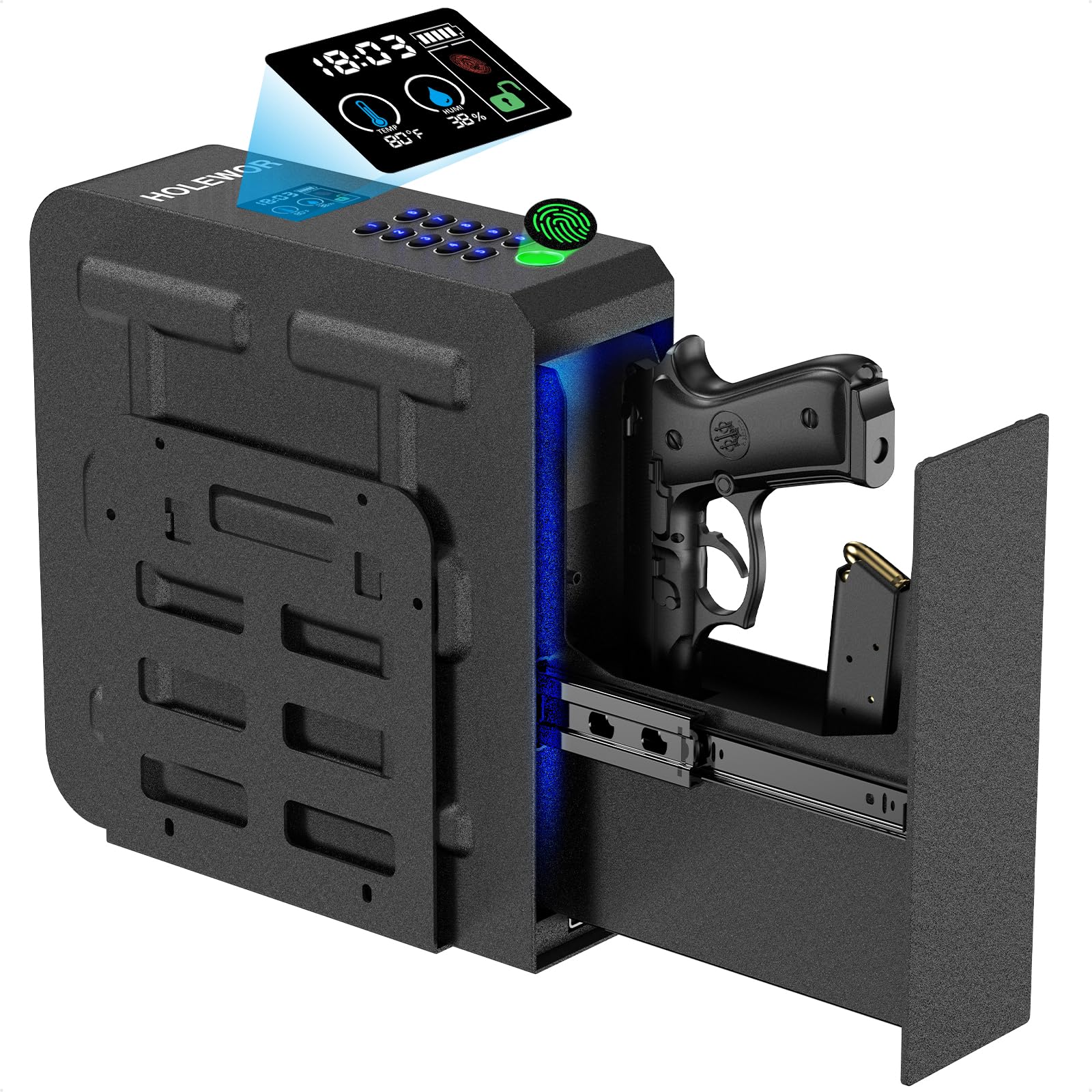 HOLEWOR Gun Safe, Slider Biometric Pistol Safe Fingerprint Handgun Safe ...