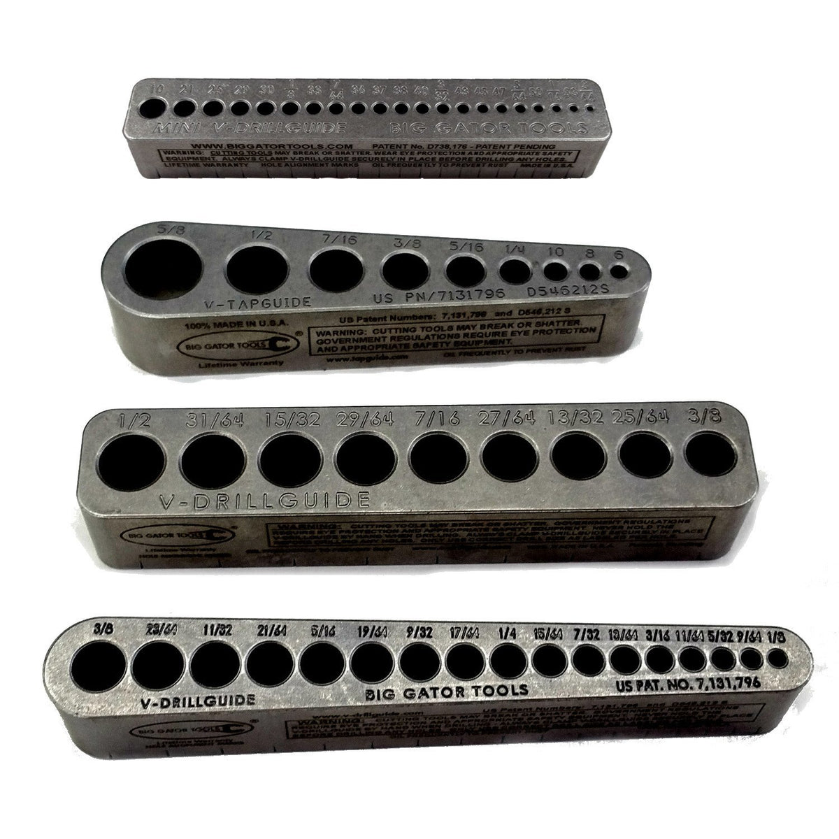 Big Gator Tools BGT V-4 Pack V-Drill Guide SAE + Number Hole Sizes 4pc ...