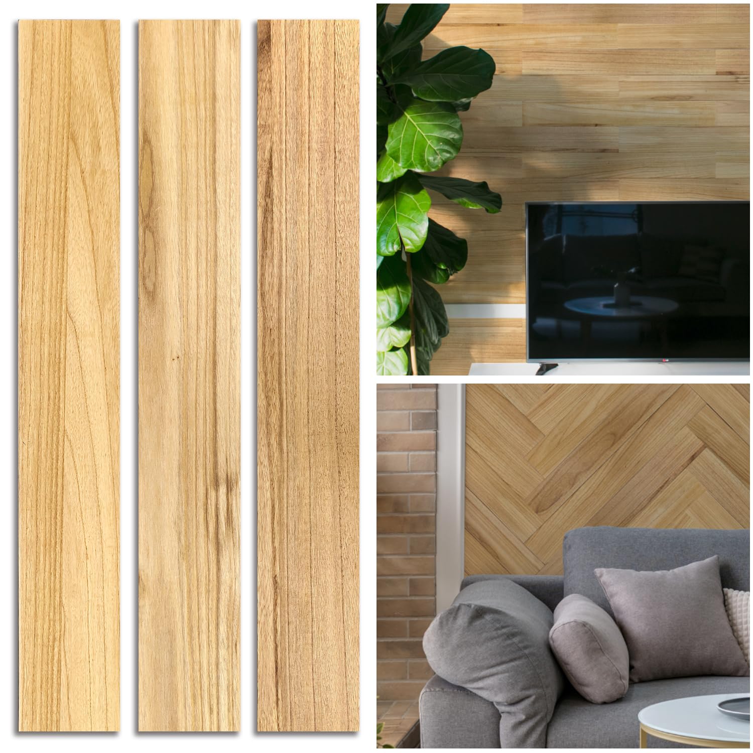 W&S 10pack Peel and Stick Real Wood Planks for Wall, Stick On Faux Teak ...
