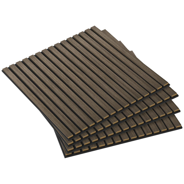 HOMCOM 4 Pack 3D Faux Wood Wall Panels, 24" x 24" Sound Absorbing Acou ...