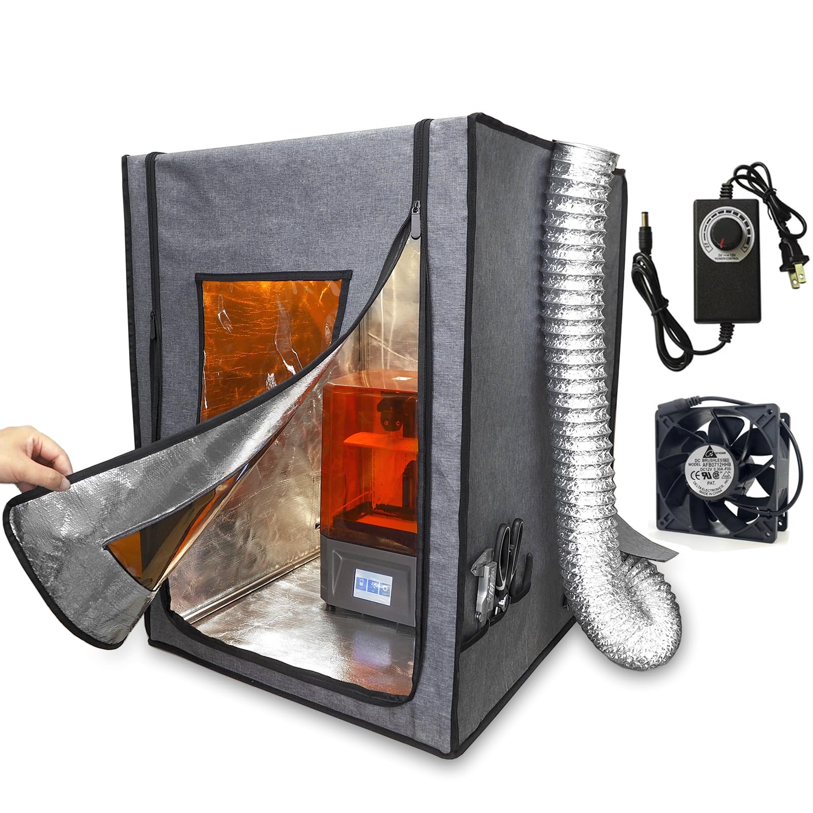 Makacces Resin 3D Printer Enclosure with Ventilation, 12V Fan Vent Pipe ...