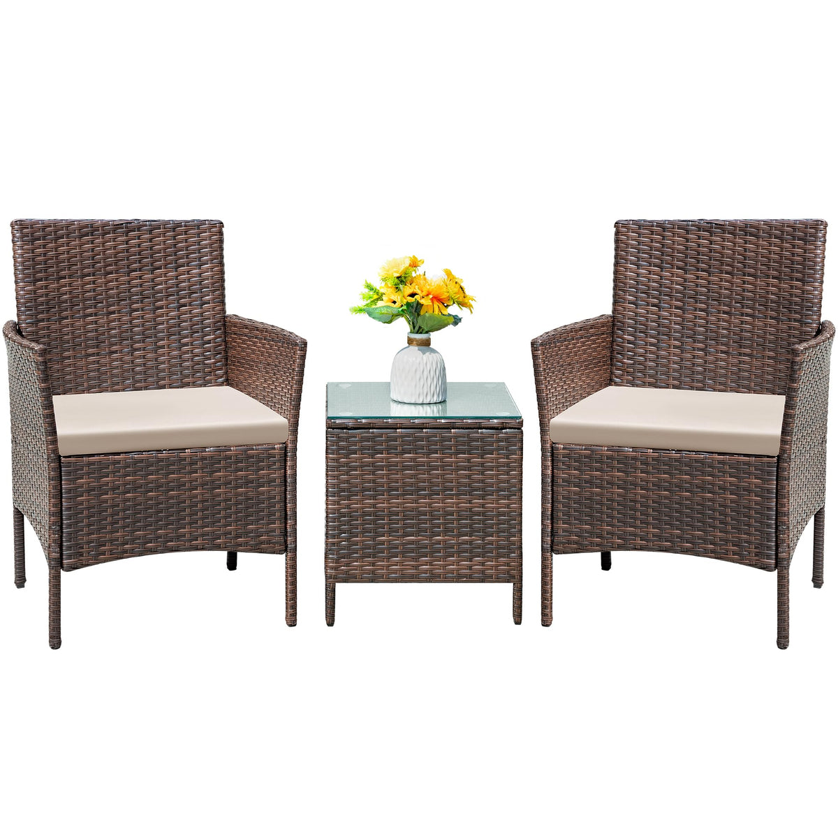 Flamaker Patio Furniture Set 3 Pieces All-Weather Rattan Outdoor Furni ...