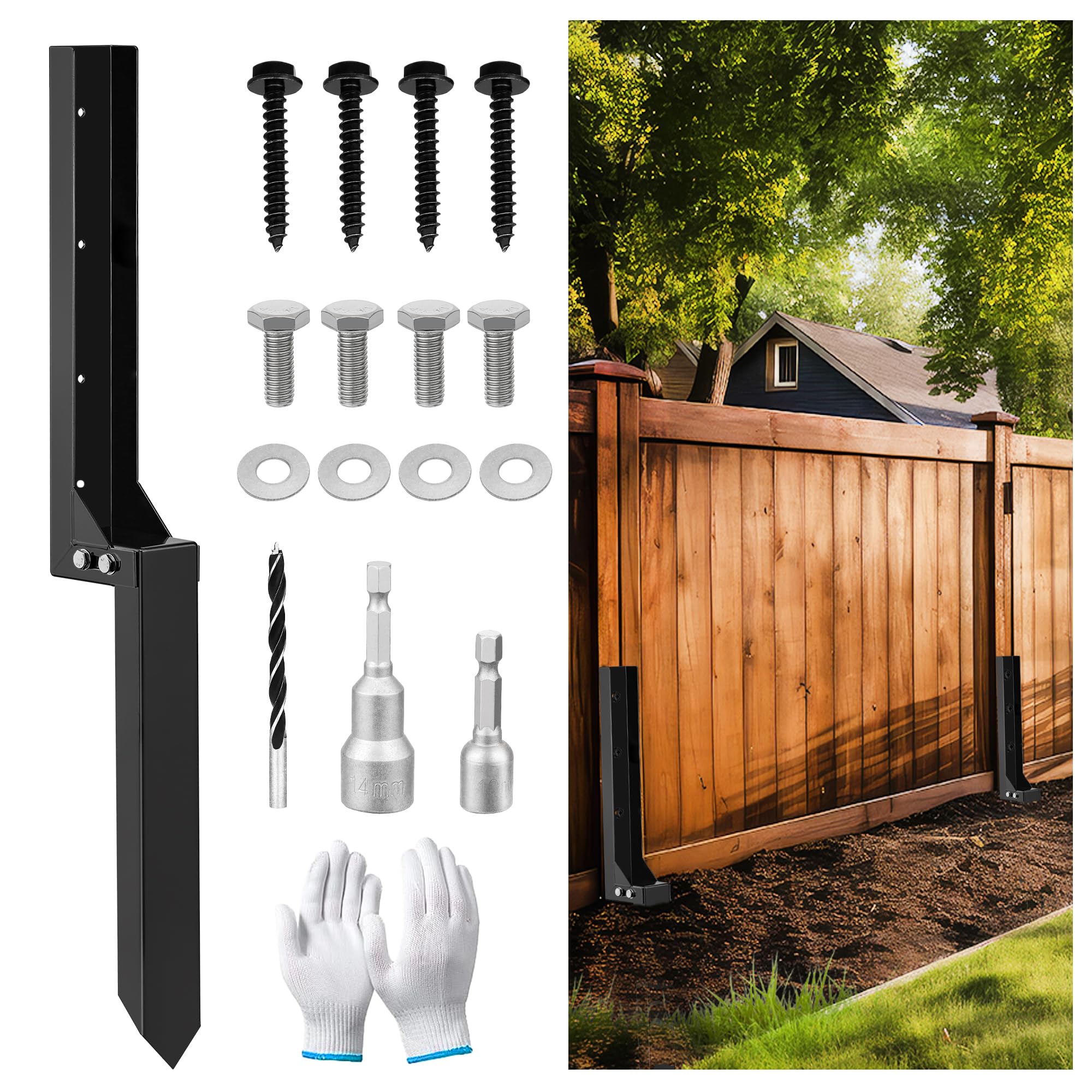 Fence Post Repair Stakes Kit - Heavy Duty Steel Wooden Fence Post ...