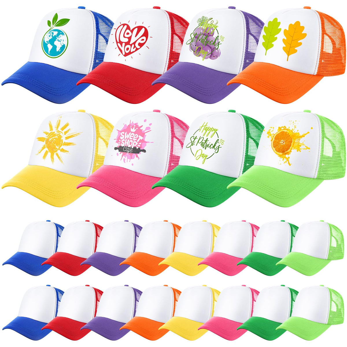 Jeyiour 48 Pack Trucker Hat Bulk Polyester Adjustable Plain Mesh Subli ...