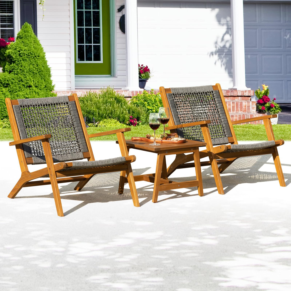 Idzo Solid Wood Rope Bistro Set of 3, Reclining Set 3 – WoodArtSupply