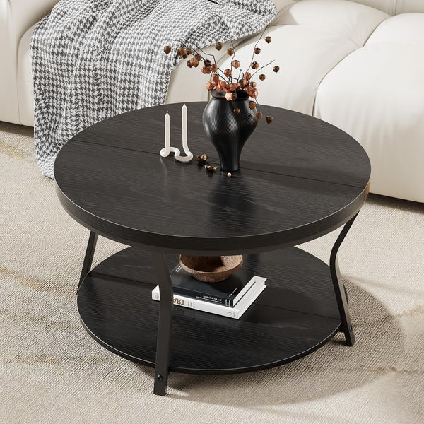 Round Coffee Table, Circle Wood Coffee Tables for Living Room, 2 Tier ...