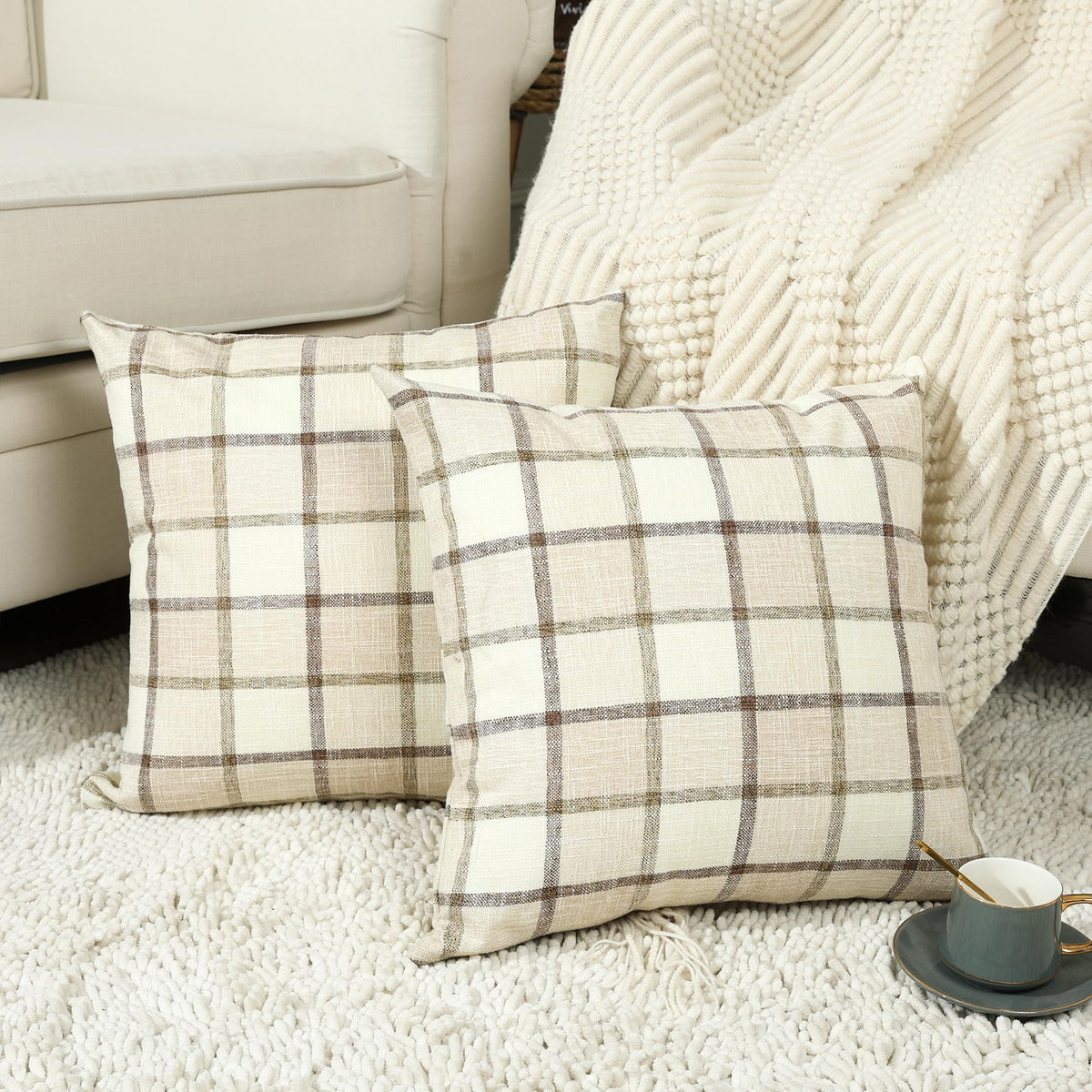 Stellhome Fall Linen Buffalo Check Throw Pillow Covers, Autumn Farmhou ...