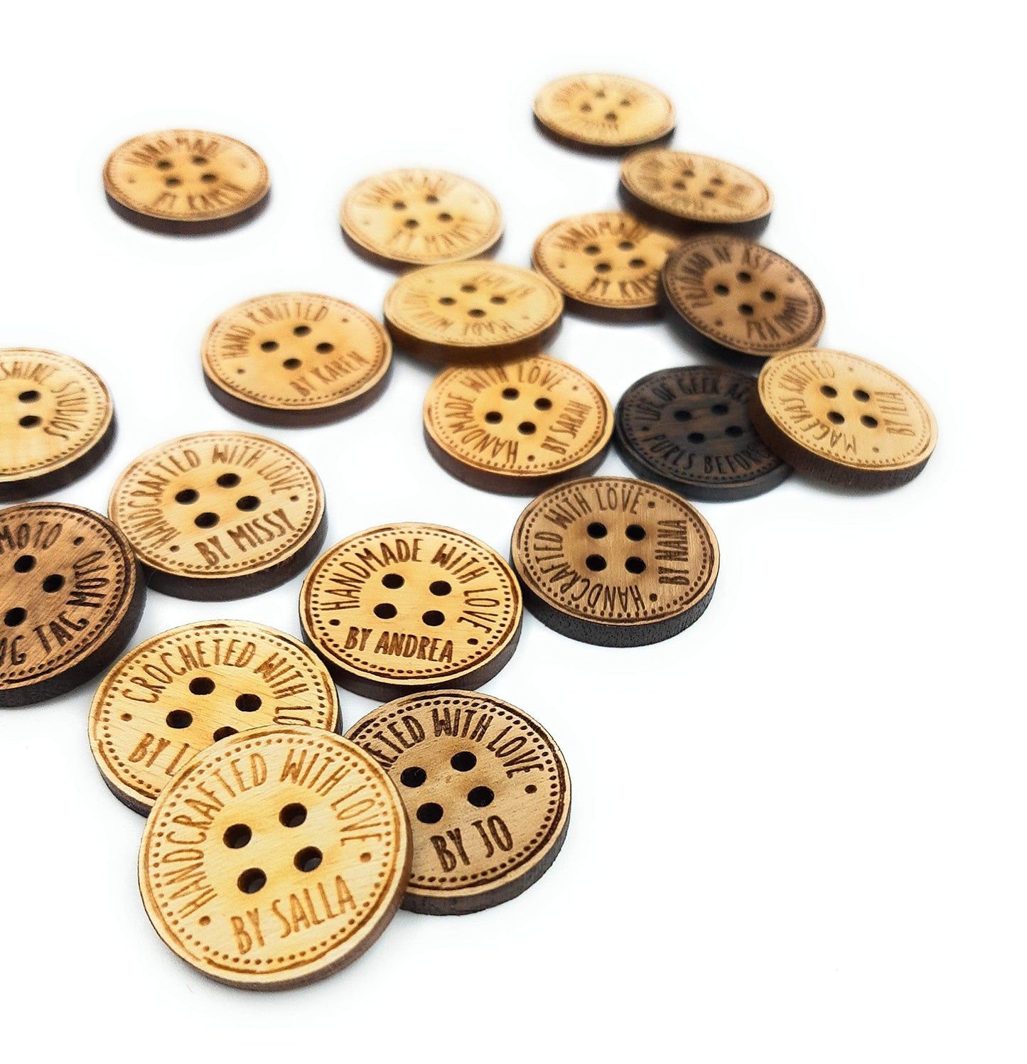 Personalized wooden buttons for knitting or crochet products, laser ...