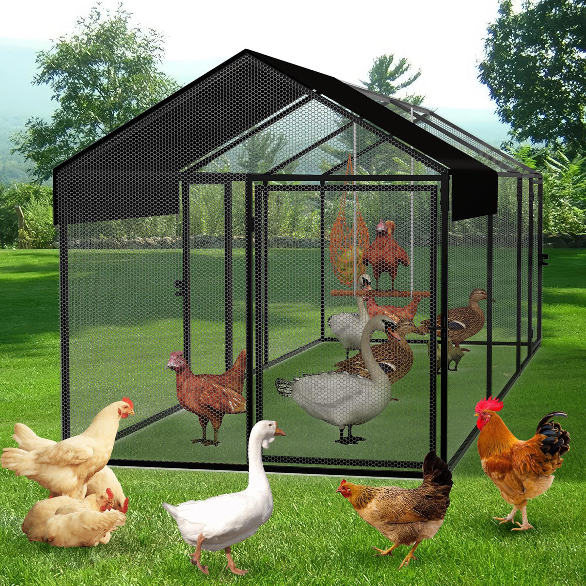 Large Metal Chicken Coop Chicken run for 10-12 chickens 120"L×40"W×40 ...