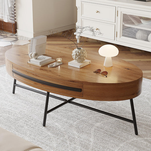 GarveeHome Oval Coffee Table with Drawer Mid-Century Modern Center Tab ...