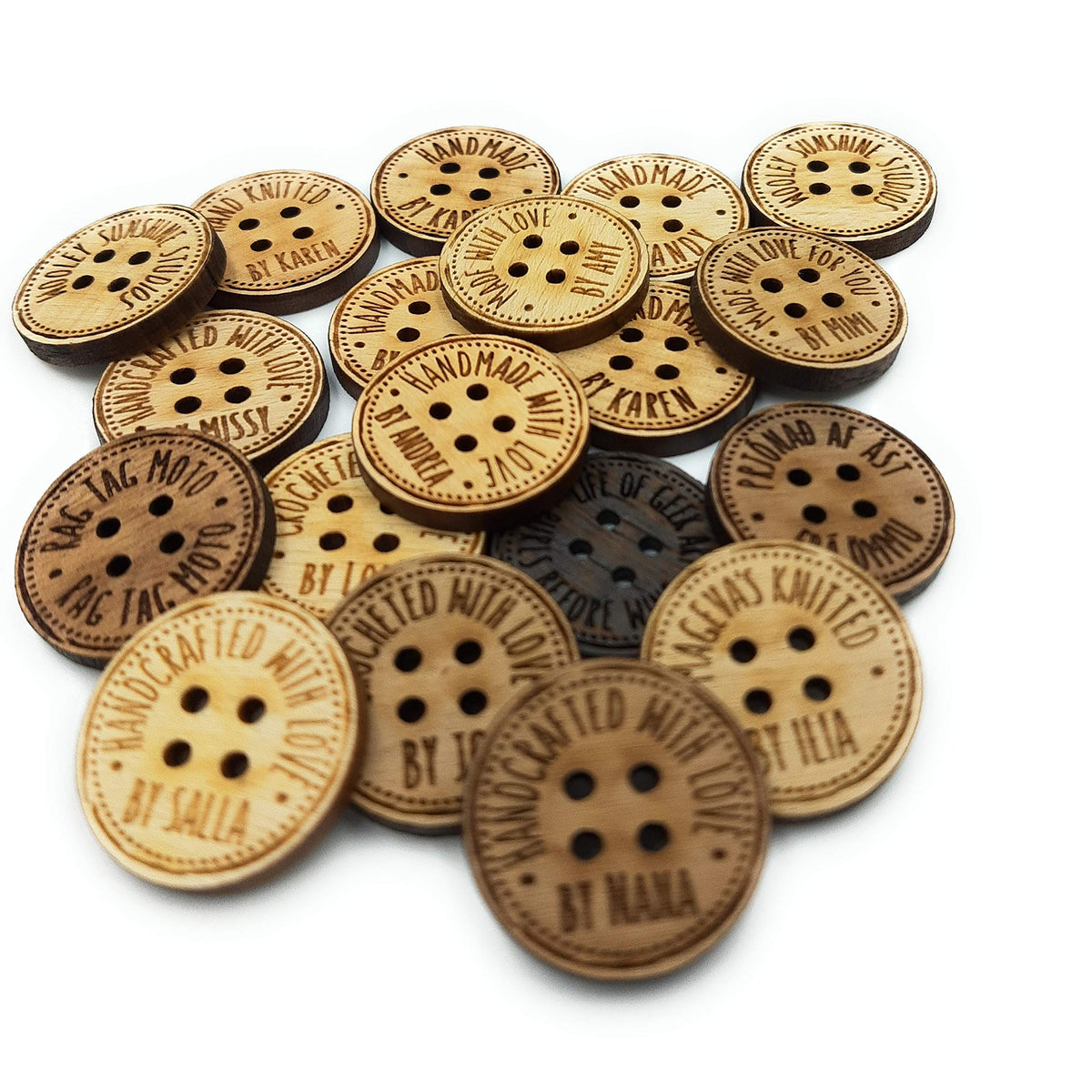 Personalized wooden buttons for knitting or crochet products, laser en ...