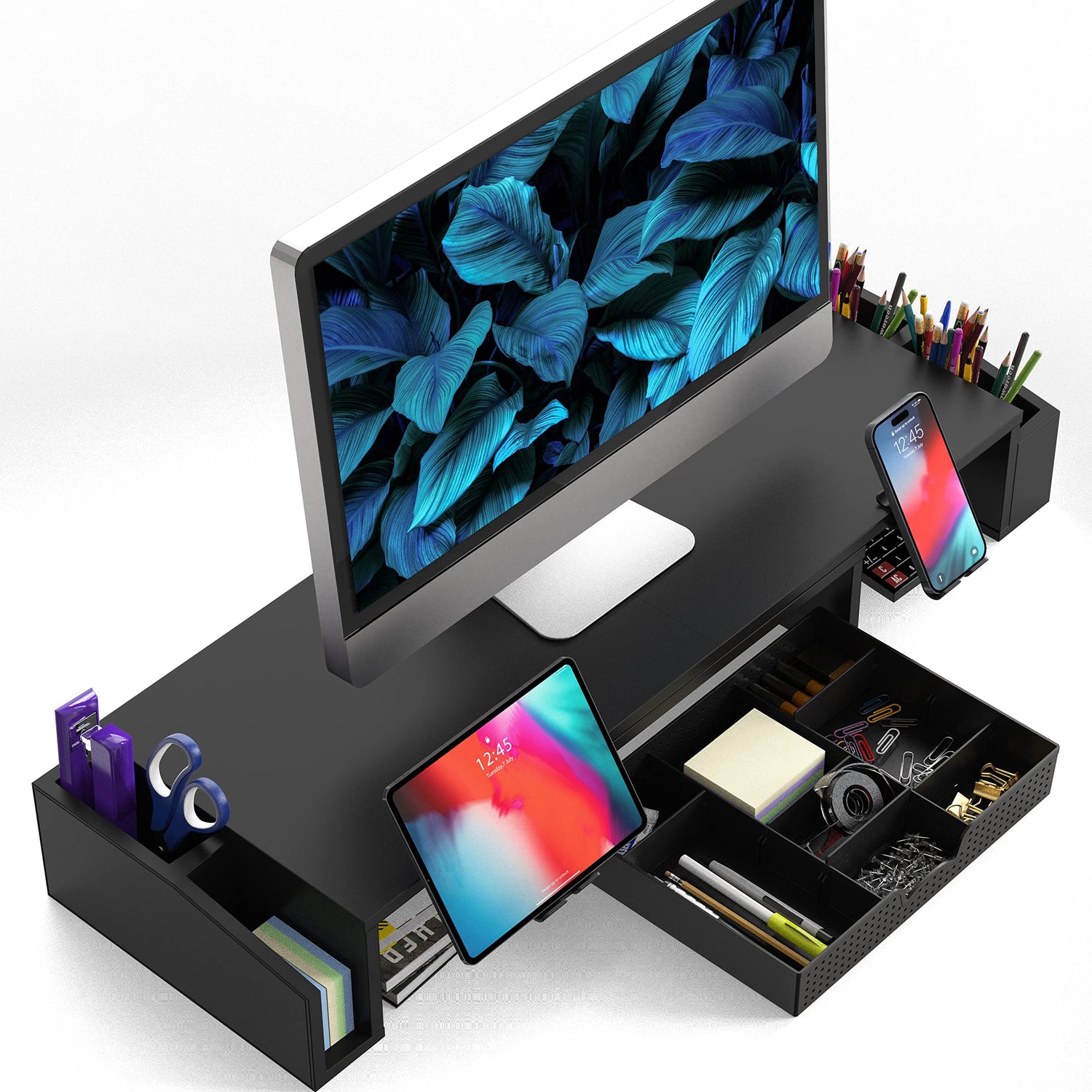 Simple Houseware Desk Dual Monitor Stand Riser with Drawer, Black ...