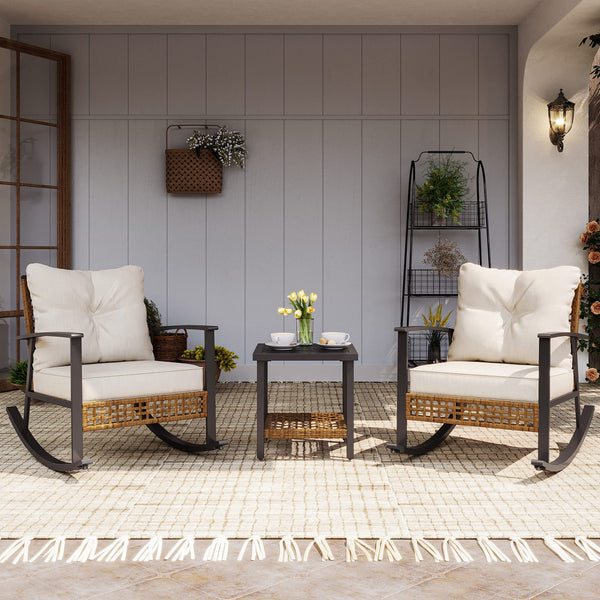 LAUSAINT HOME 3 Pieces Rocking Bistro Set, Outdoor Patio Furniture Set ...