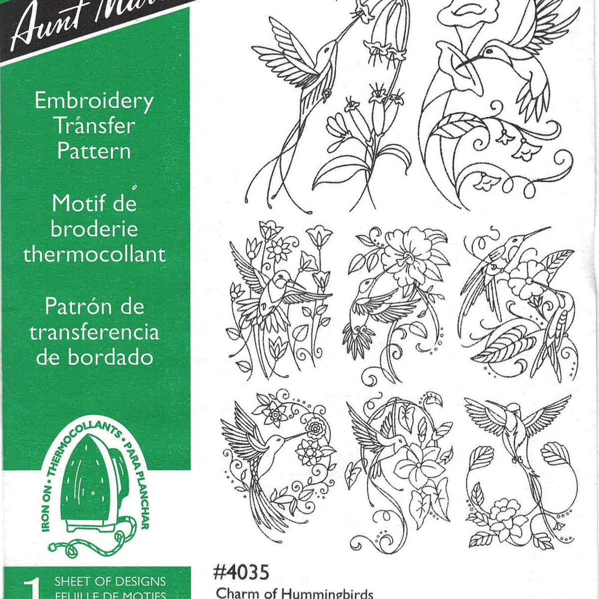 Charm of Hummingbirds Aunt Martha's Hot Iron Embroidery Transfer ...